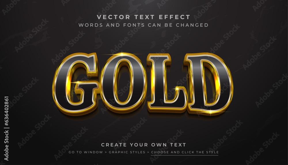 Vector Editable 3D Black Gold text effect. Shiny metallic deluxe ...