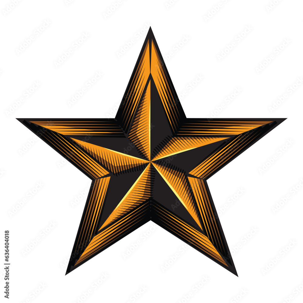 Western star. Vector illustration in engraving technique of polygonal ...