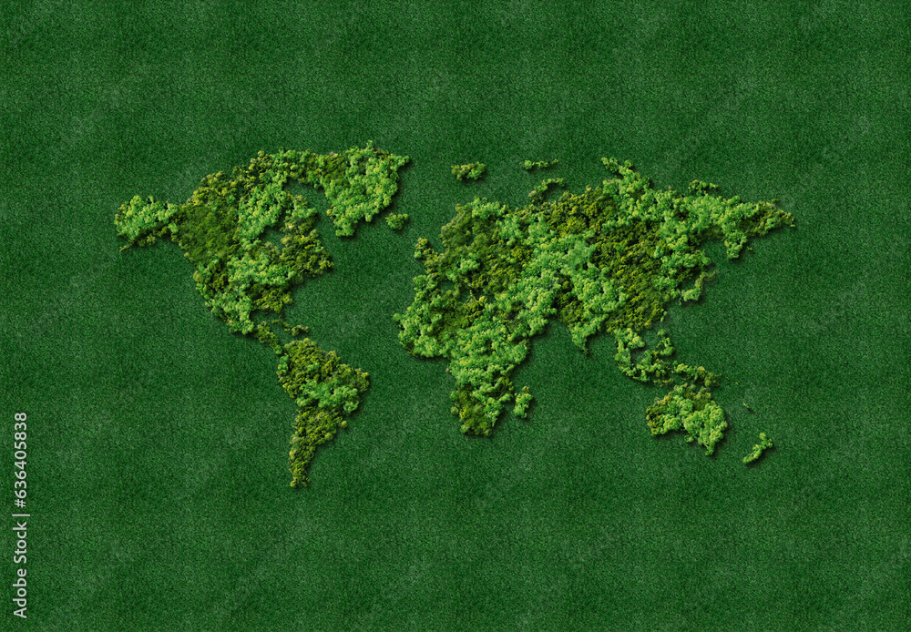 Green World Map- tree or forest shape of world map isolated on white ...