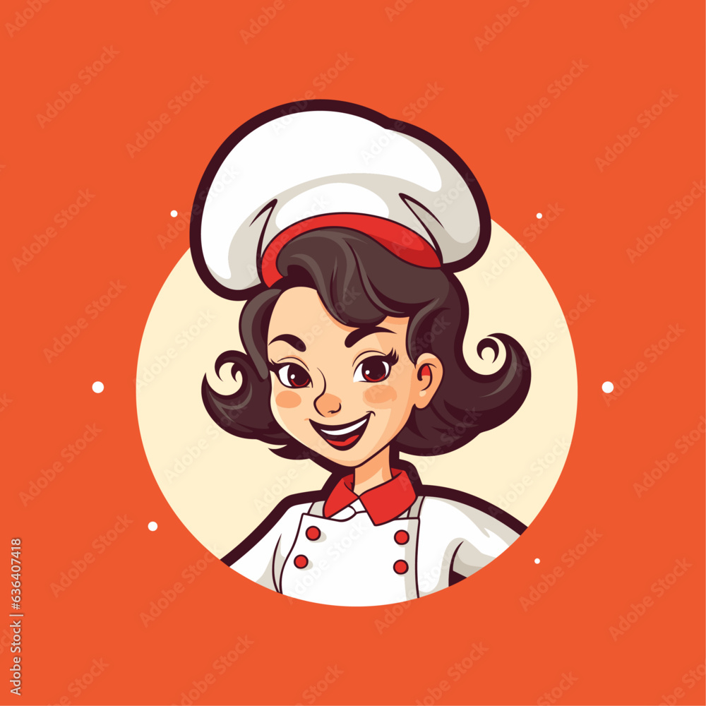 An iconic kitchen logo design: female chef illustration and perfect ...