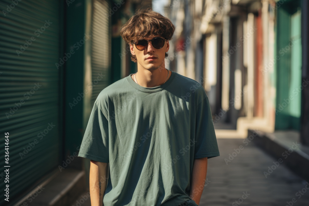 Dreamy Urban Drift: Young Man Navigating a Street, Infused with ...