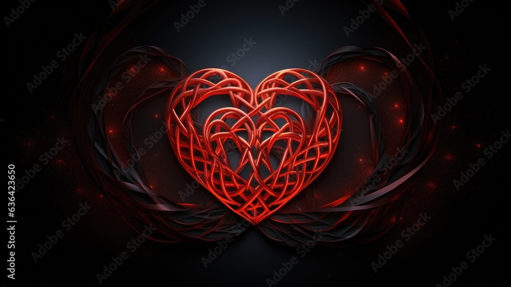 Red heart shape design on dark background, intertwined knots and wishes ...