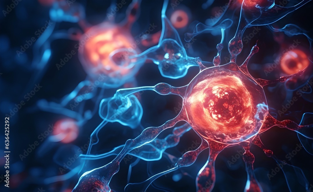 Cellular therapy and regeneration, microscopic view of body cells ...
