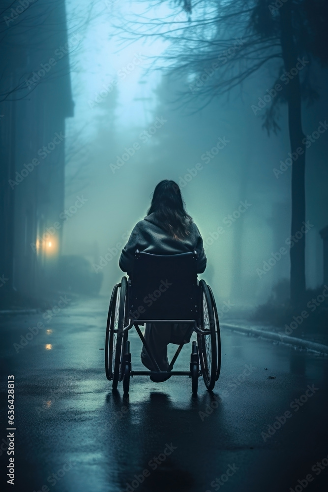 Poster sad Amputee girl on a wheelchair – Wall Art | UkPosters