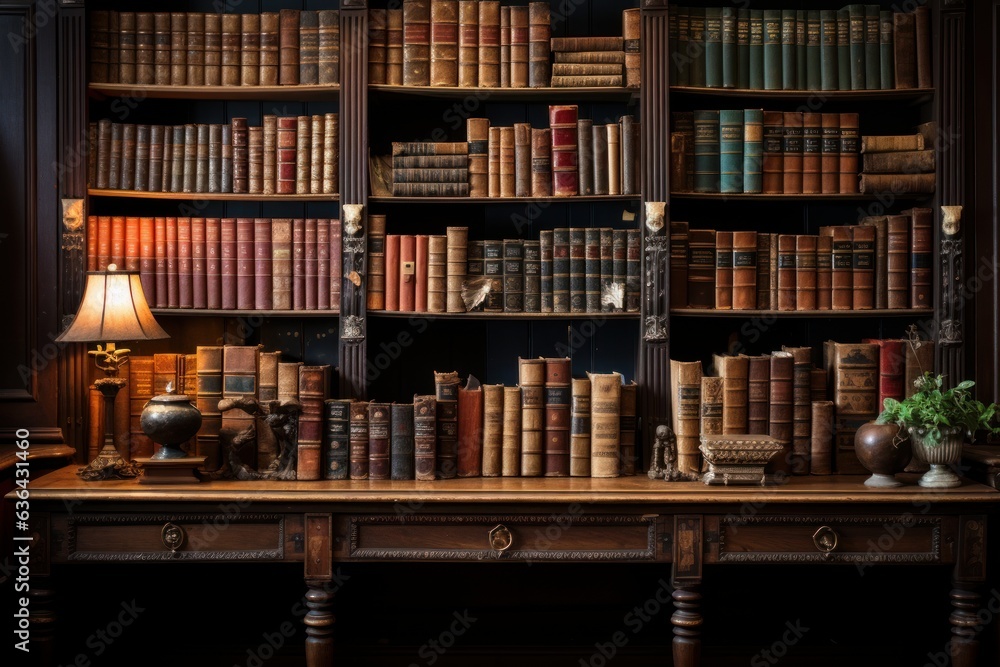 bookcase with antique books in an old abandoned mansion Stock Photo ...
