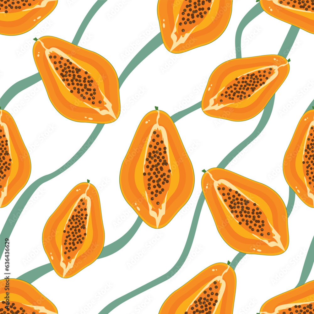 Set of seamless vector patterns with fruits, vegetables, papayas, and ...