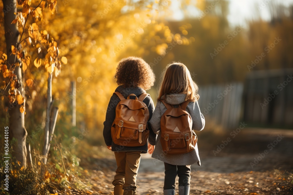 Back to school. Happy children ready for primary school. Pupils on ...