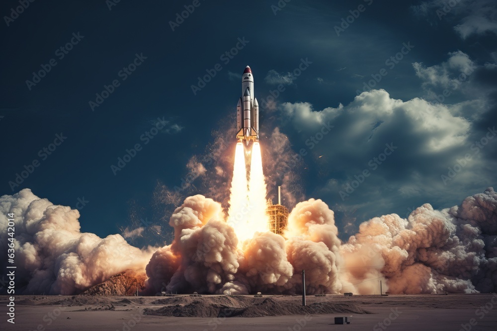 Successful rocket launch rocket launch to the space with dazzling light ...