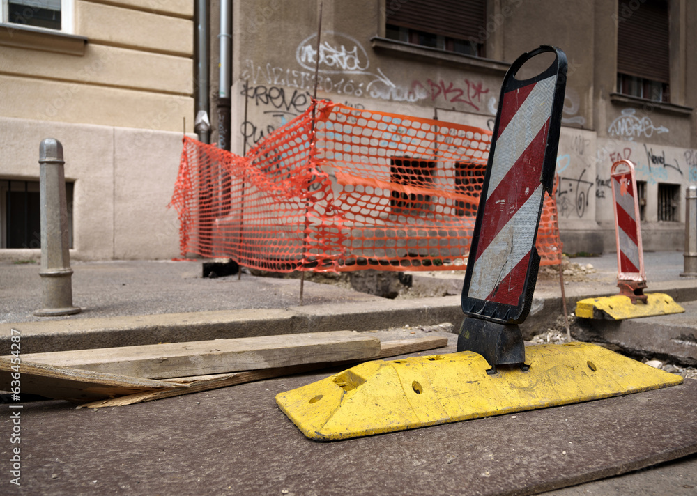 Warning And Danger Construction Site Sign With Red And White Stripes ...