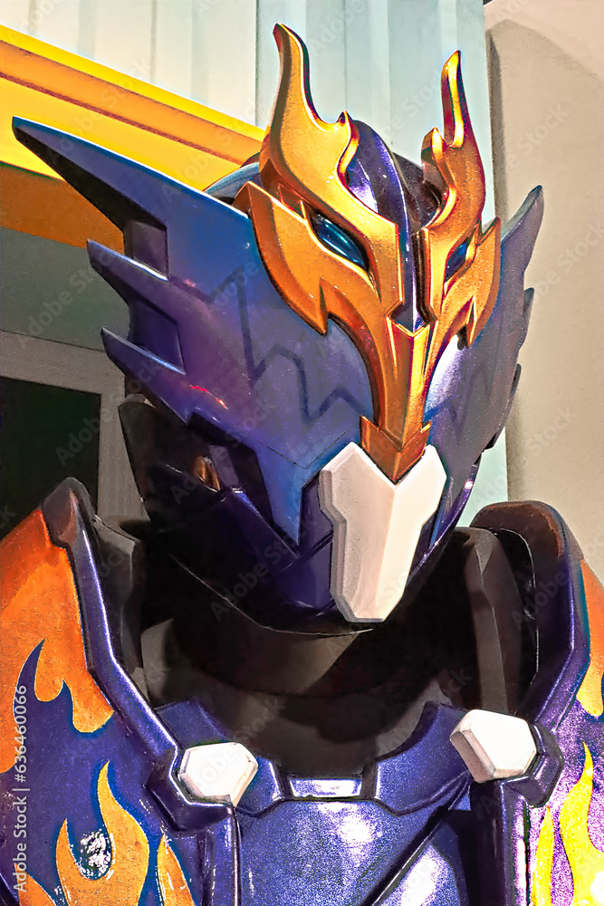 OSAKA,JAPAN - Aug 17, 2023 : A life-size statue of the Kamen Rider. At ...