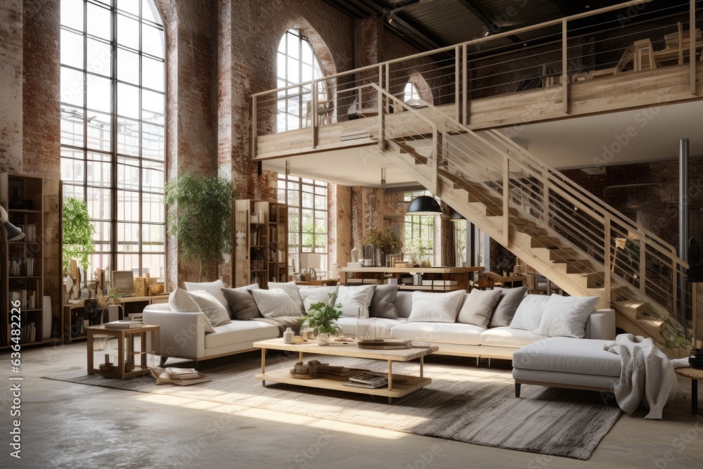 Urban Loft: An open loft-style room with wooden ceiling beams, a wooden ...