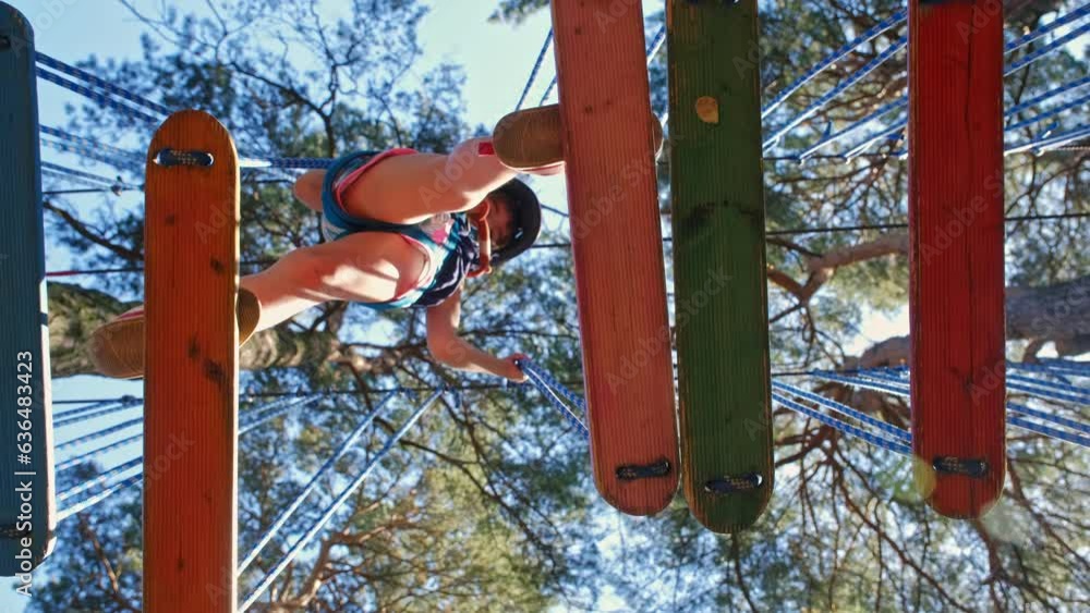Courageous Young Brave Caucasian Girl in Safety Helmet and Harness ...