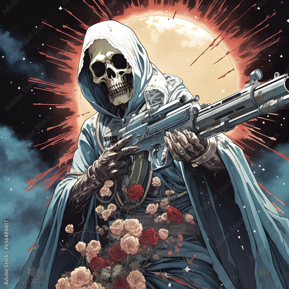 Santa Muerte with gun. Manga Stock Photo | Adobe Stock