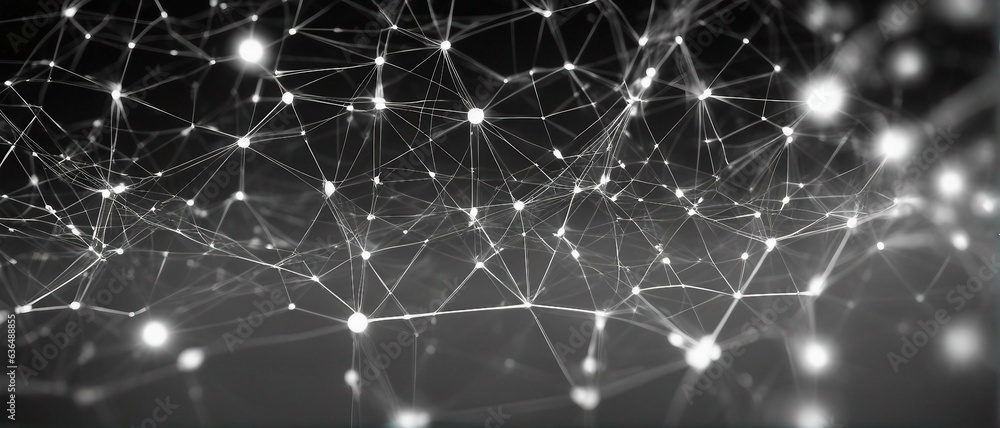 Random complex mesh wireframe network in black and white representing ...