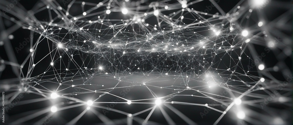 Random complex mesh wireframe network in black and white representing ...