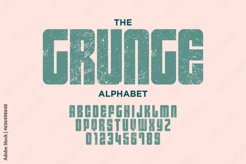 Vintage grunge alphabet design. Modern stylized font and number Stock ...