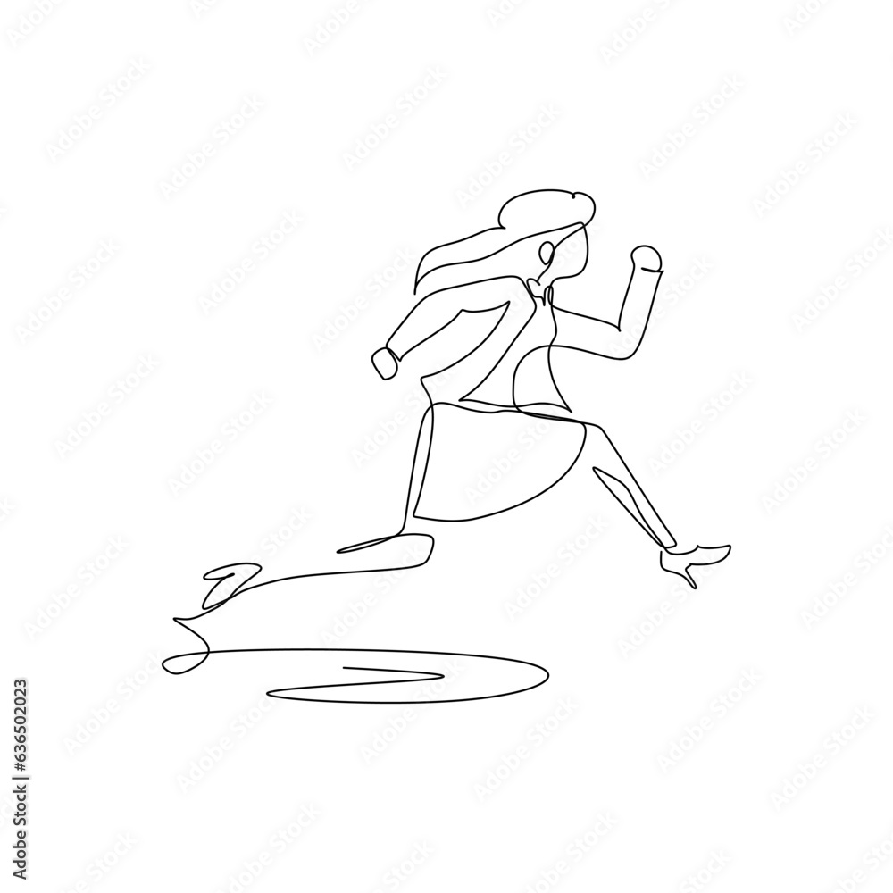 continuous one line drawing of running business woman achieving goals ...