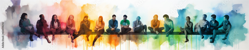 Watercolor Painting of a Group Therapy Session, Mental Health Concepts ...