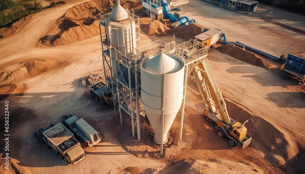 Aerial View Ready Mix Concrete Batching Plant, Mixer truck Stock ...