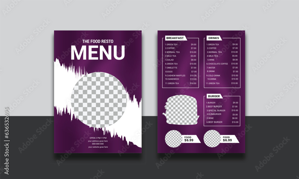 Editable Food menu card template design, Restaurant Healthy luxury food ...