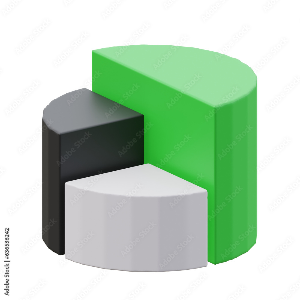 3d icon of green pie chart difference level. illustration of analysis ...