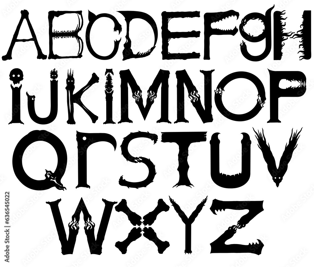 letters alphabet, alphabet monsters, a-z dark style on transparent ...