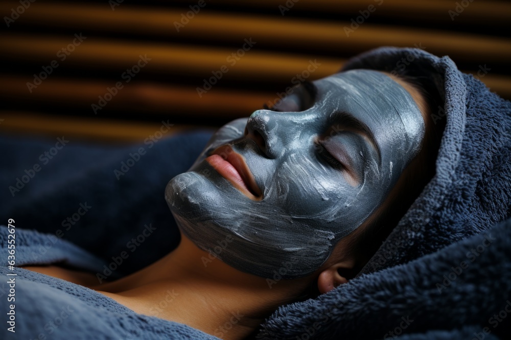 Beautiful young woman facial mask clay charcoal skincare female lady ...
