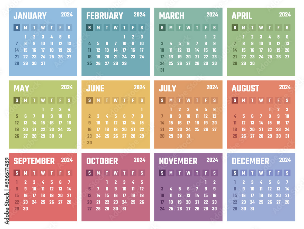 2024 year calendar, calendar design for 2024 starts sunday Stock Vector ...
