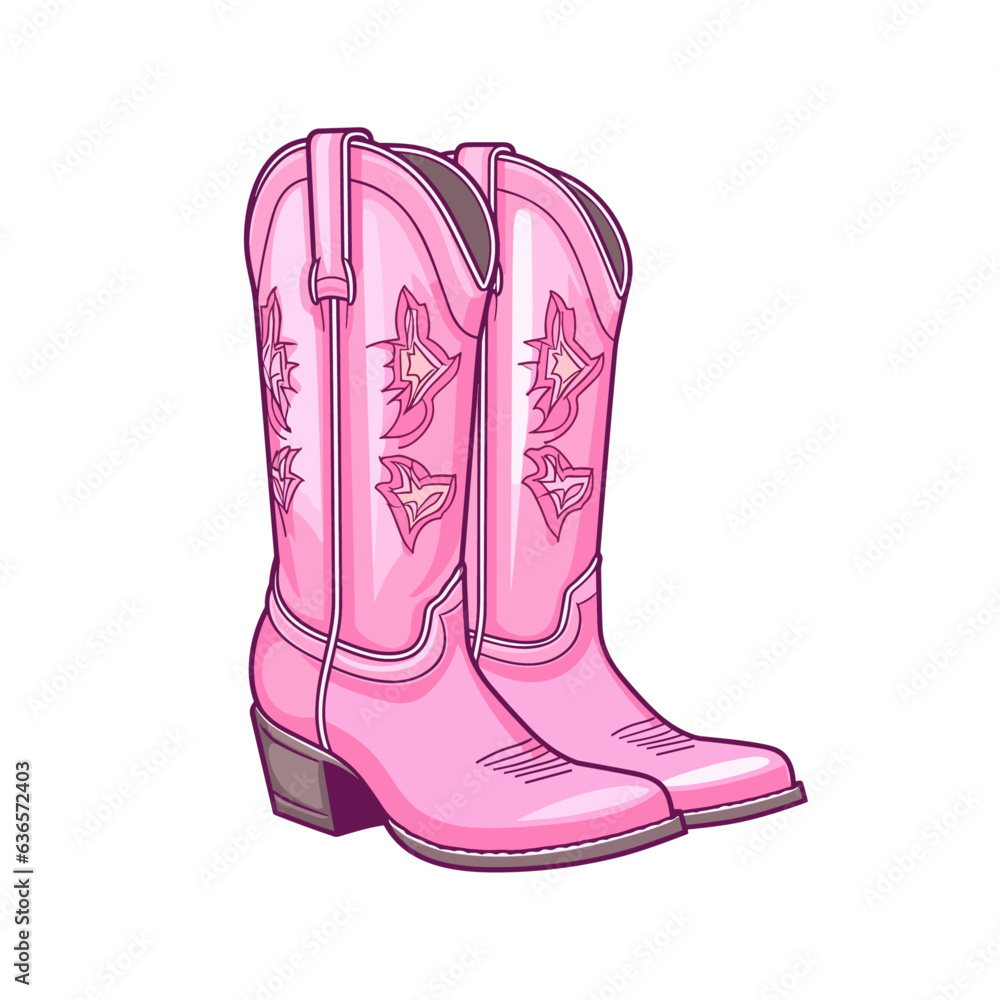 Female pink cowboy boots isolated illustration Cowboy girl wears boots ...