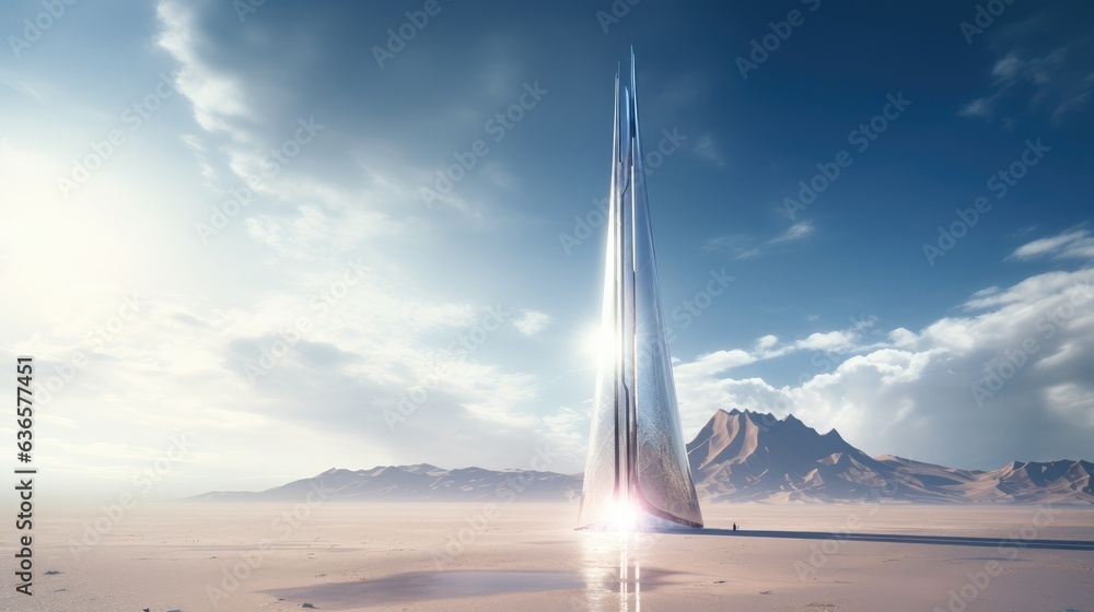 Explore the juxtaposition of a sleek silver rocket, standing tall ...