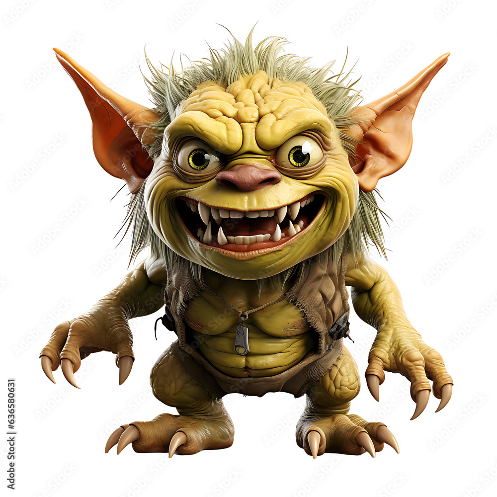 Treacherous short green goblin in tatters. Halloween, spooky season ...