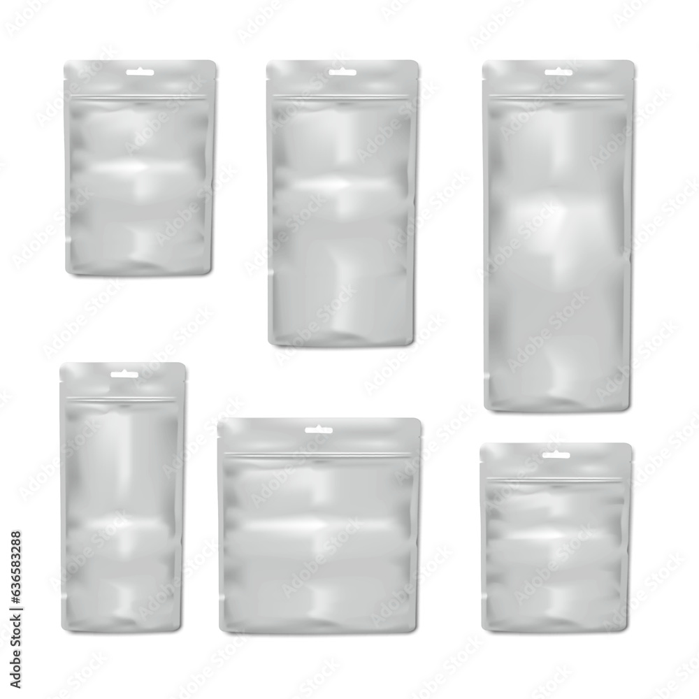 Blank sachet packet with euro slot, zip lock and tear notches. Vector ...