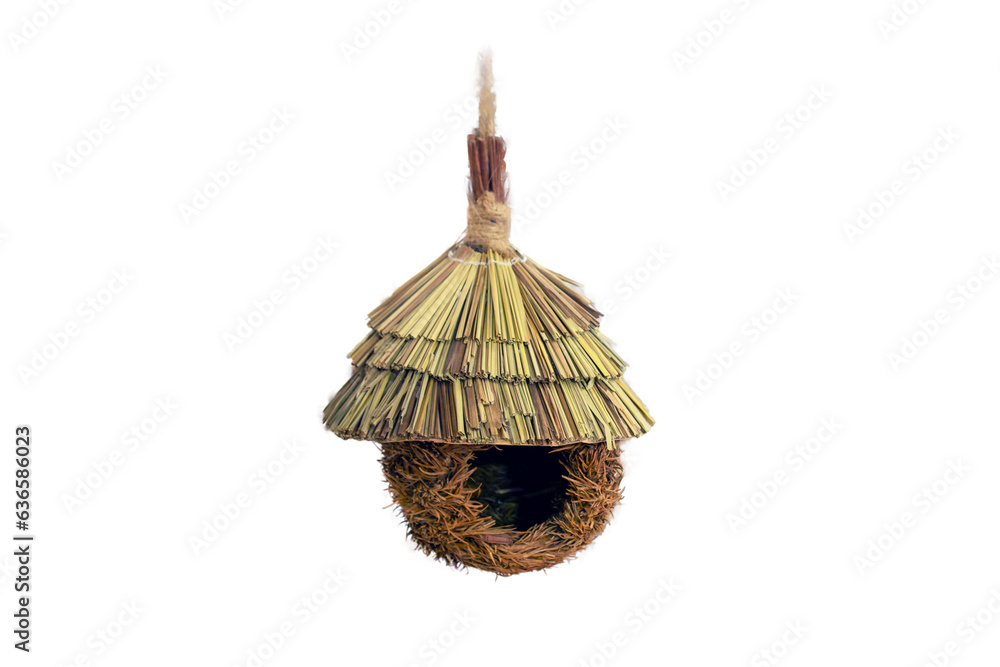 birdhouse, hay, bird's nest made of hay and sticks. isolated on white ...