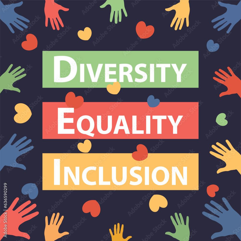 Diversity, Equality and Inclusion vector banner design with hand palm ...