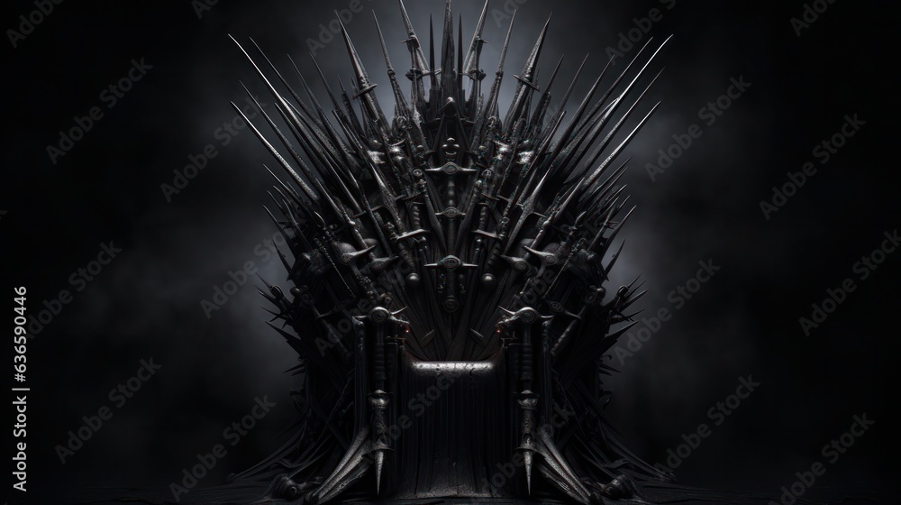Medieval iron throne of kings made of weapons: swords, daggers, spears ...