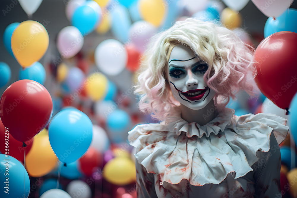 Haunted carnival with creepy clowns and games Stock Photo | Adobe Stock