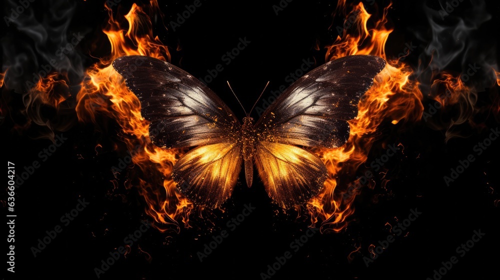 Epic butterfly animal portrait, flaming power background, warrior ...