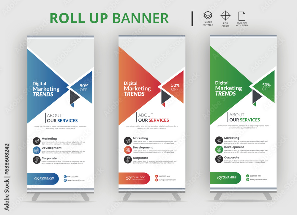 Roll up banner design template, vertical, abstract background,Roll up ...