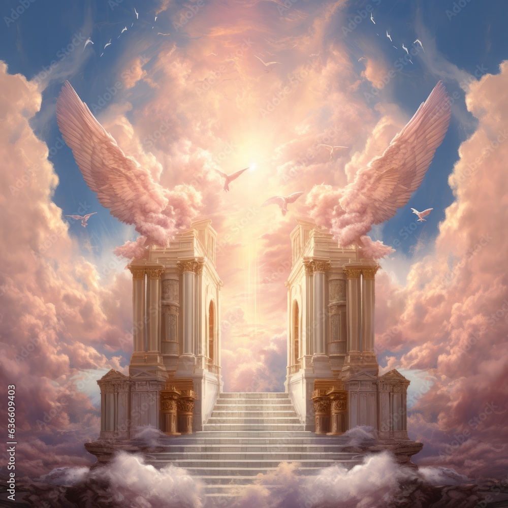 Gates to heaven. Stairway that leads to a big, beautiful heaven ...