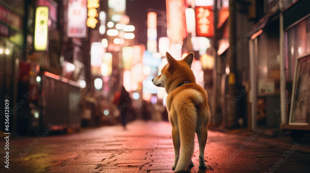 back view of a shiba-inu walking at Shibuya Tokyo, ai generated. Stock ...