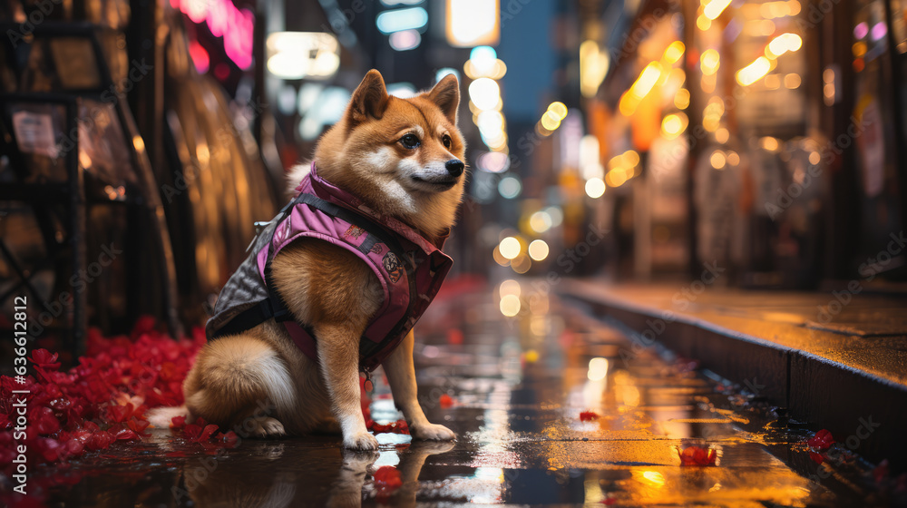 back view of a shiba-inu walking at Shibuya Tokyo, ai generated. Stock ...