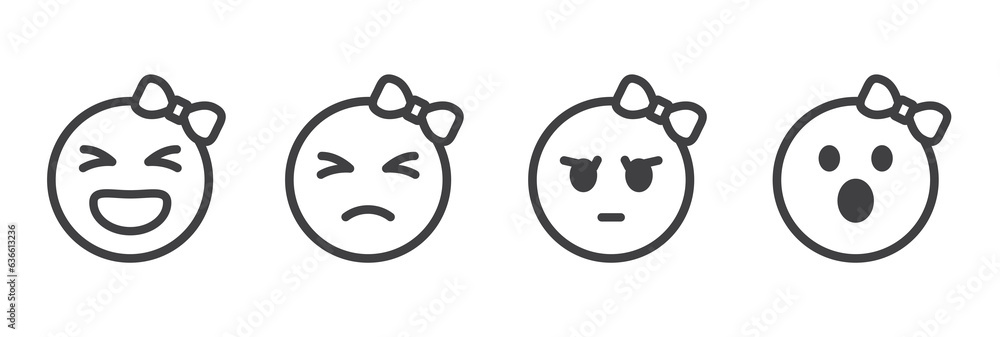 Female Face Reactions icon, Emoticons mood scale on white background ...