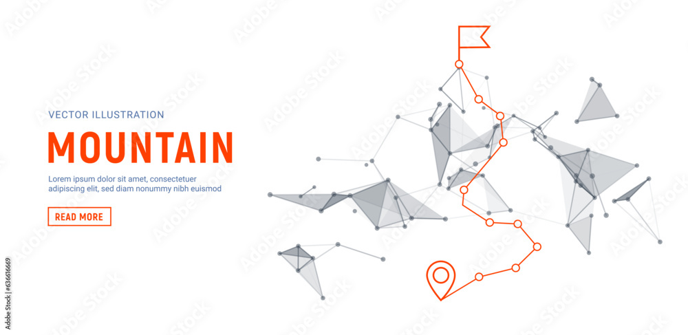 Digital mountain path success route journey. 3d mountain challenge ...