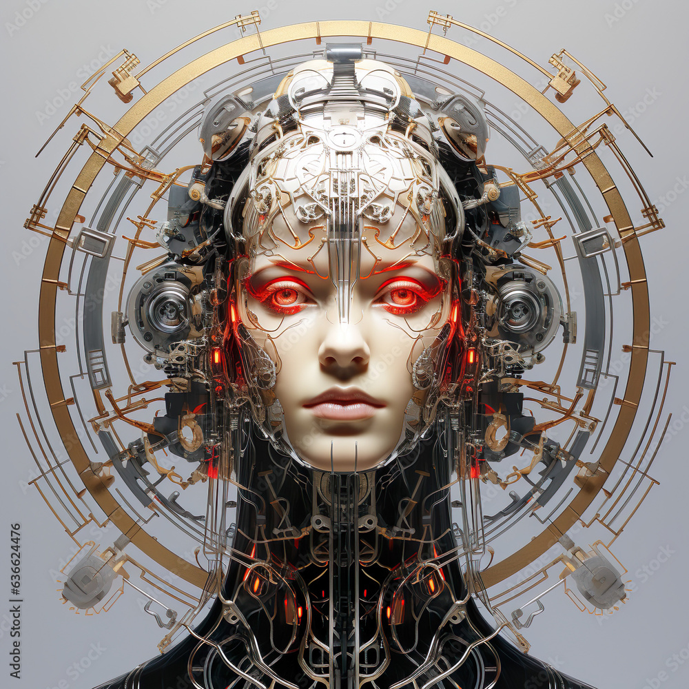 A cybernetic futuristic high tech portrait of a cyborg representing the ...