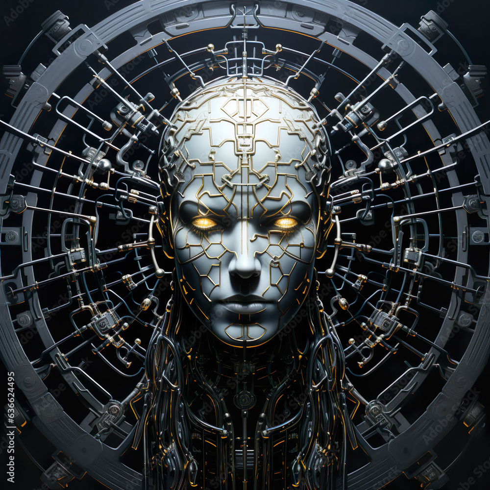 A cybernetic futuristic high tech portrait of a cyborg representing the ...