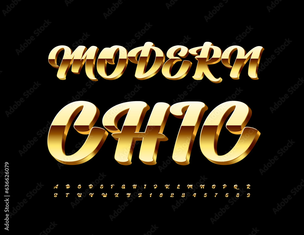 Vector Modern Chic Alphabet set. Golden artistic Font. 3D handwritten ...