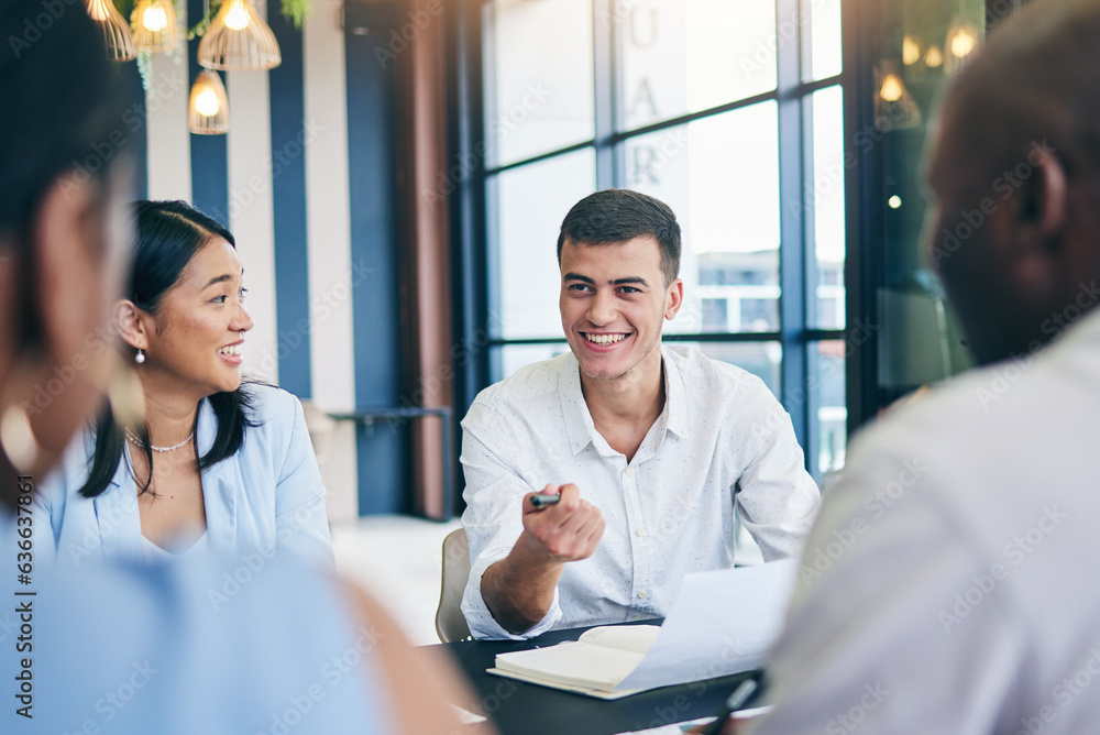 Meeting, interview and business people with paperwork for training, motivation and collaboration ...