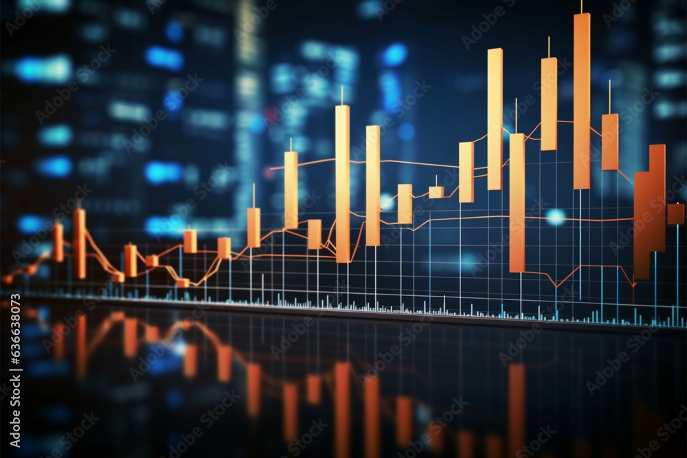 Economy scenario depicted through financial stats and candlestick chart ...