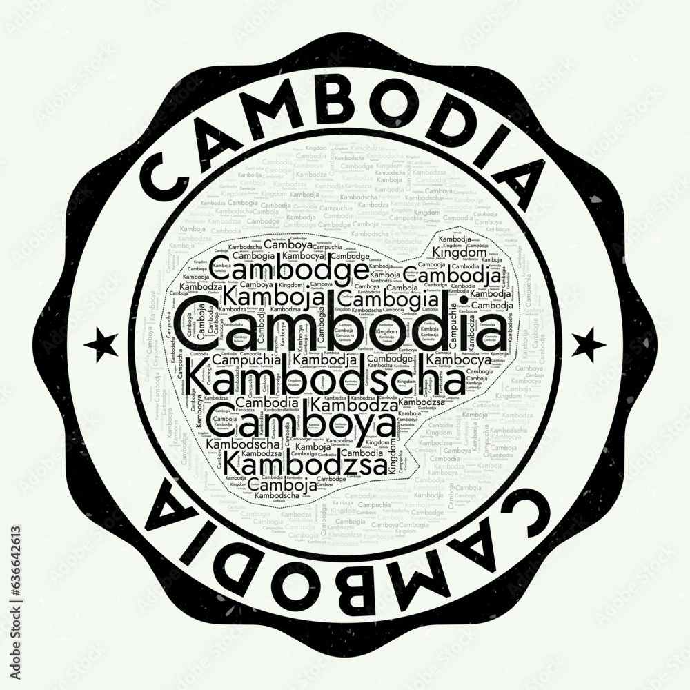 Cambodia logo. Attractive country badge with word cloud in shape of ...