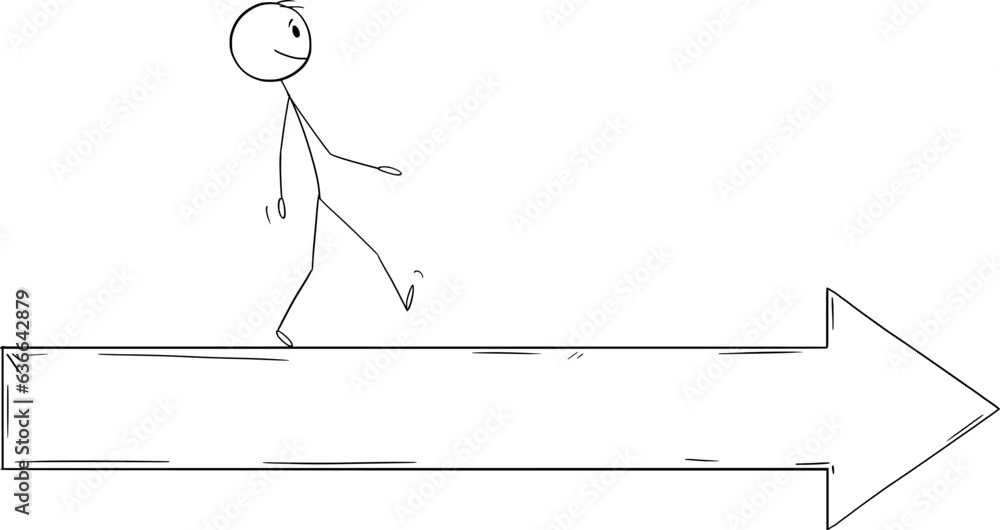 Person Walking on Big Arrow, Vector Cartoon Stick Figure Illustration ...